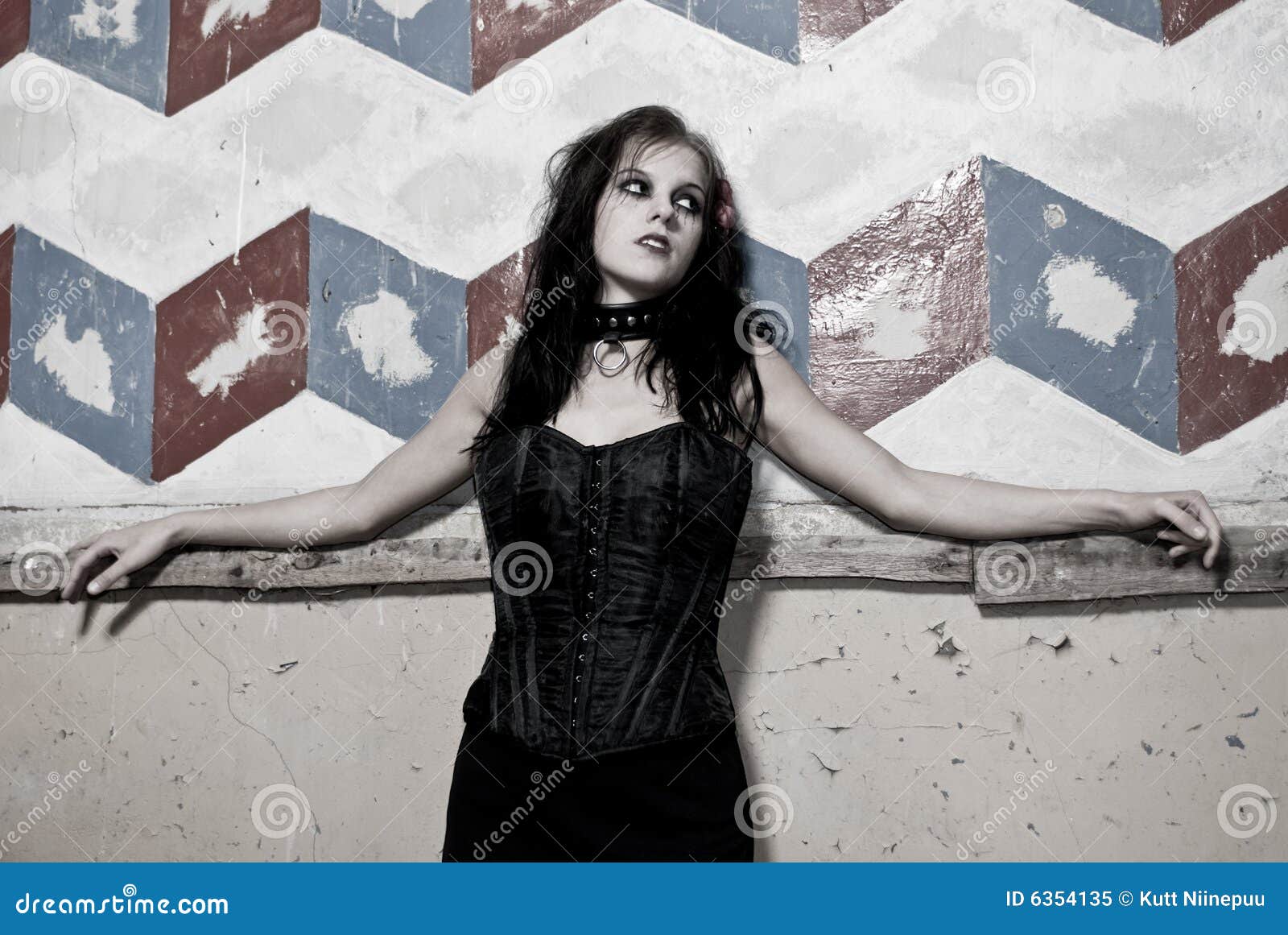 Goth girl leaning on wall stock image. Image of abandon - 6354135