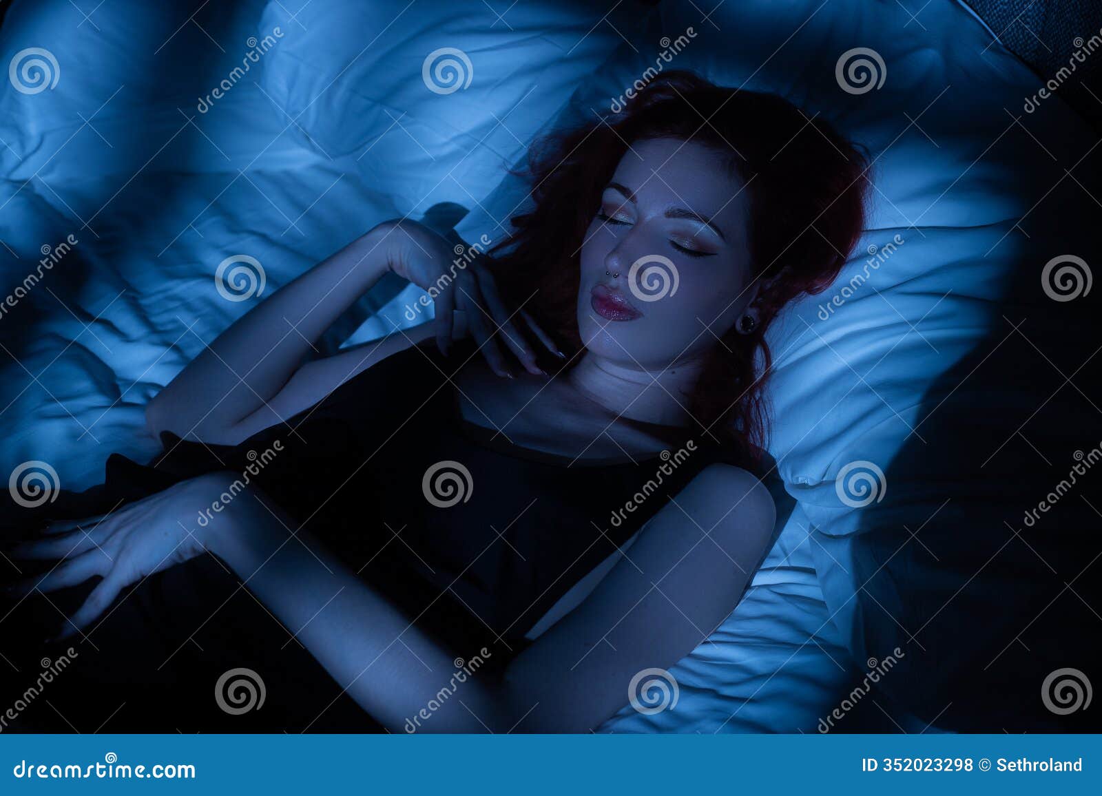 Goth Looking Young Woman Laying in Bed Stock Photo - Image of girl ...