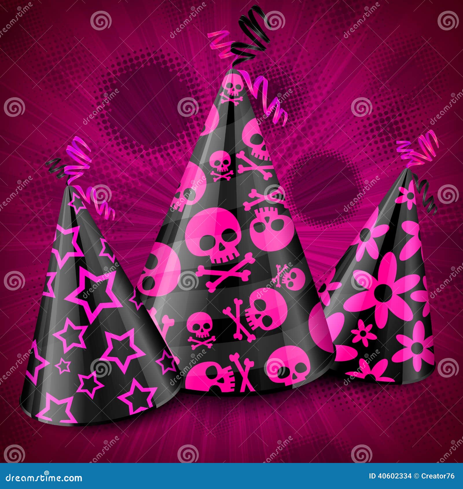 Goth party hats on pink stock illustration. Illustration of fashion ...