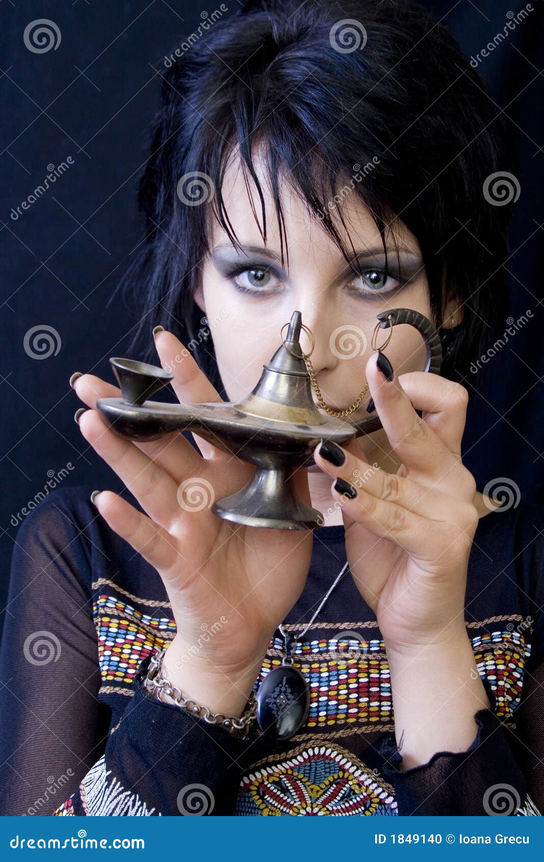 Goth Woman with Aladdin S Lamp Stock Photo - Image of demon, expression ...
