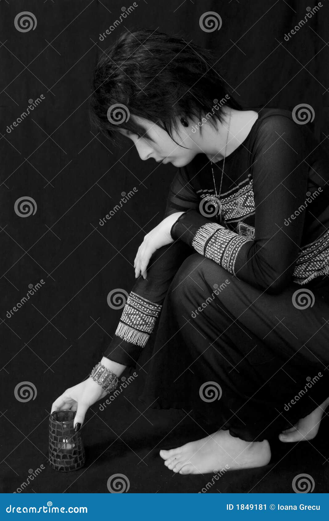 Goth Woman with Pagan Candle Stock Image - Image of gazing, black: 1849181