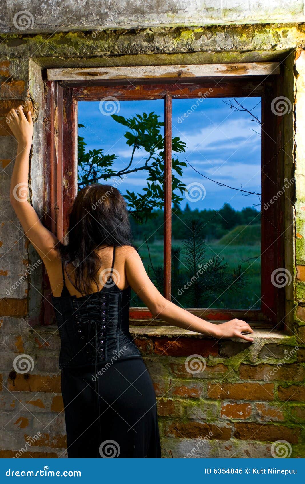 Goth woman at window stock photo. Image of female, open - 6354846