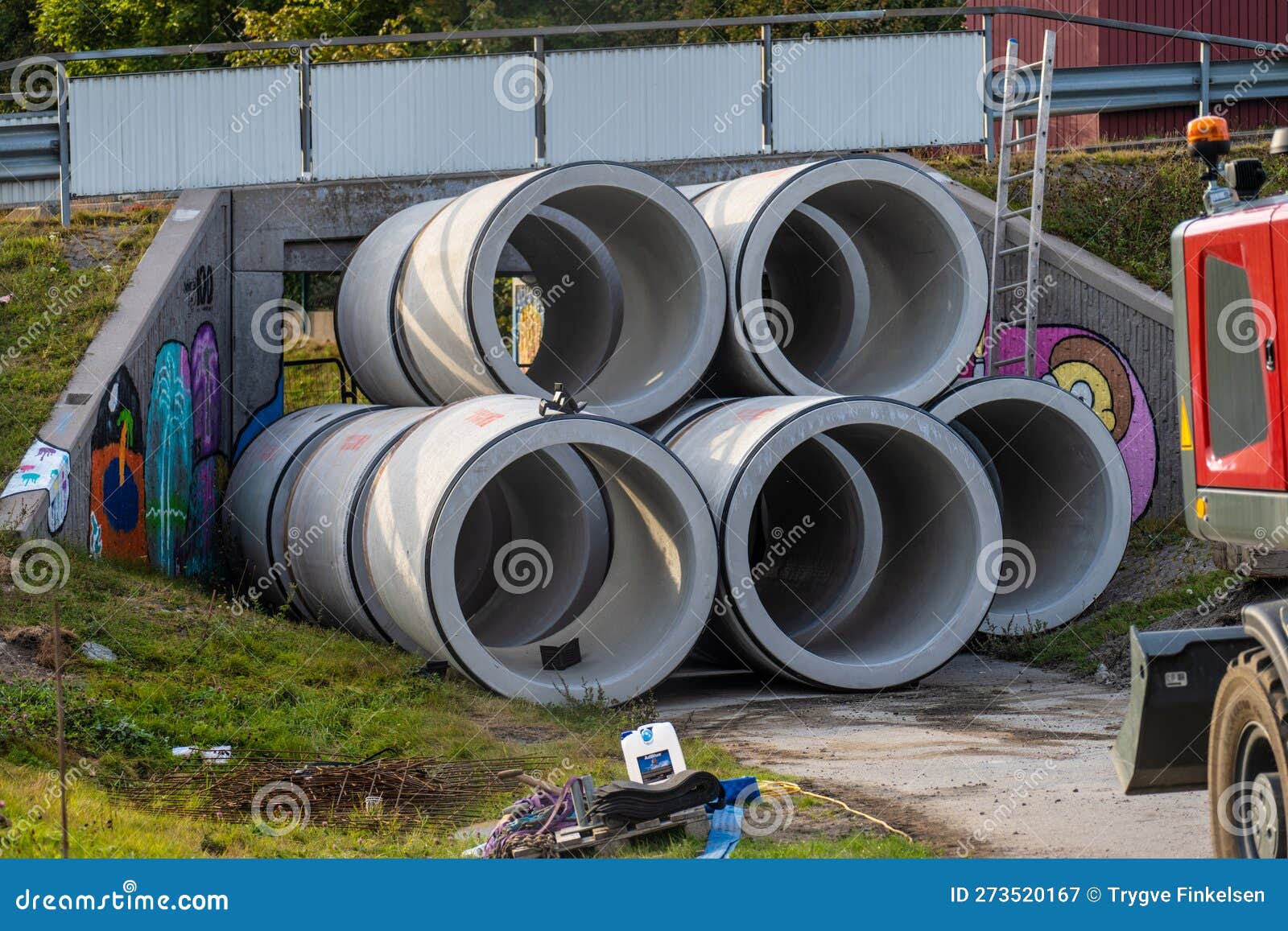 Large Concrete Pipe Elements Stacked by a Under Pass.. Editorial ...