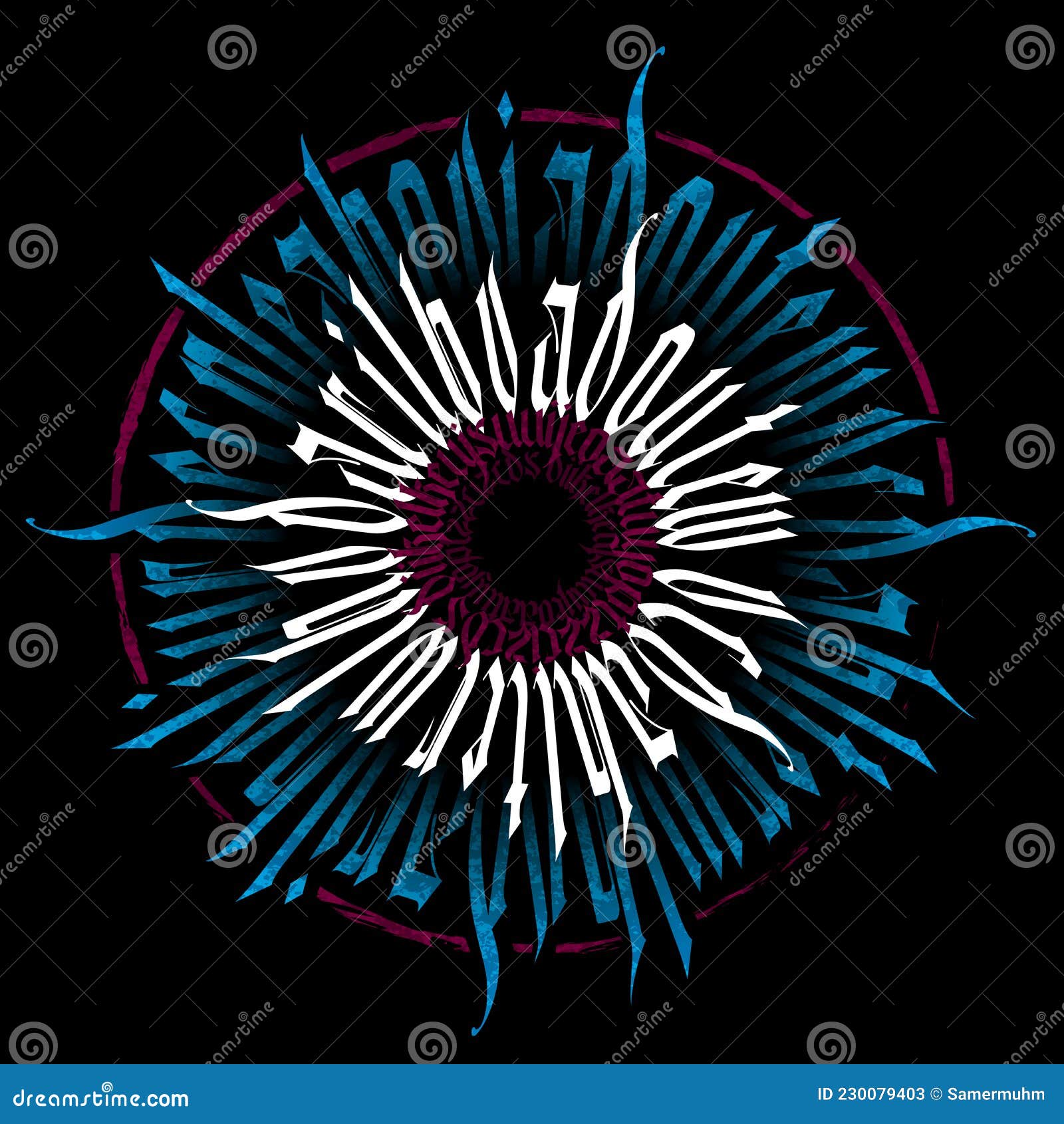 Gothic Abstract Rounded Calligraphy with Lines on Black Background ...