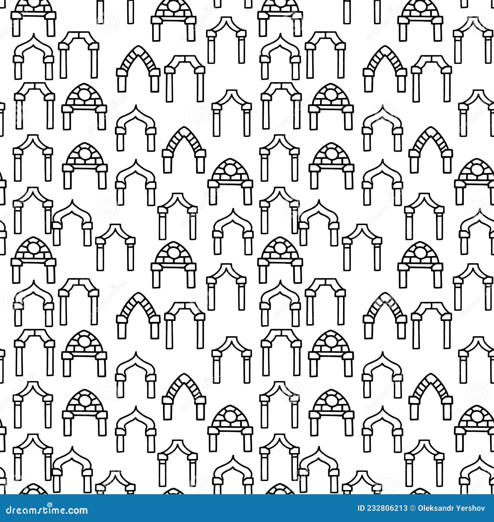 Gothic Arch Line Vector Doodle Simple Seamless Pattern Stock ...