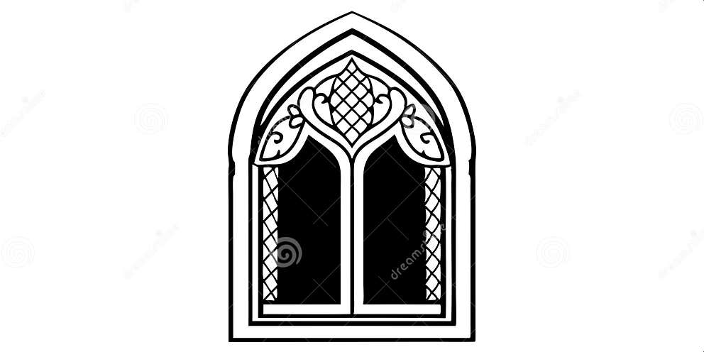Gothic Arch Window Design with Ornate Patterns and Symmetrical Details ...
