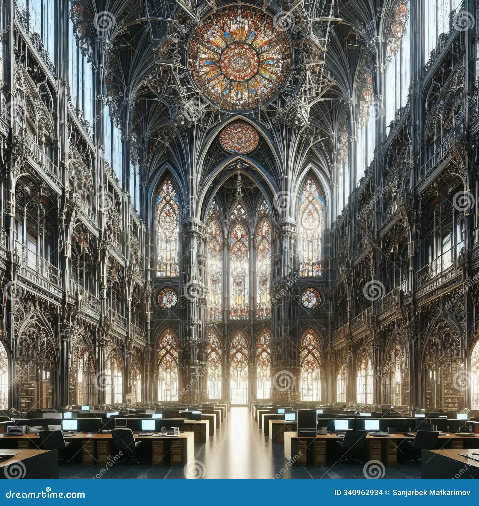 Gothic Architecture Office Space with Towering Ornate Design and Stock ...