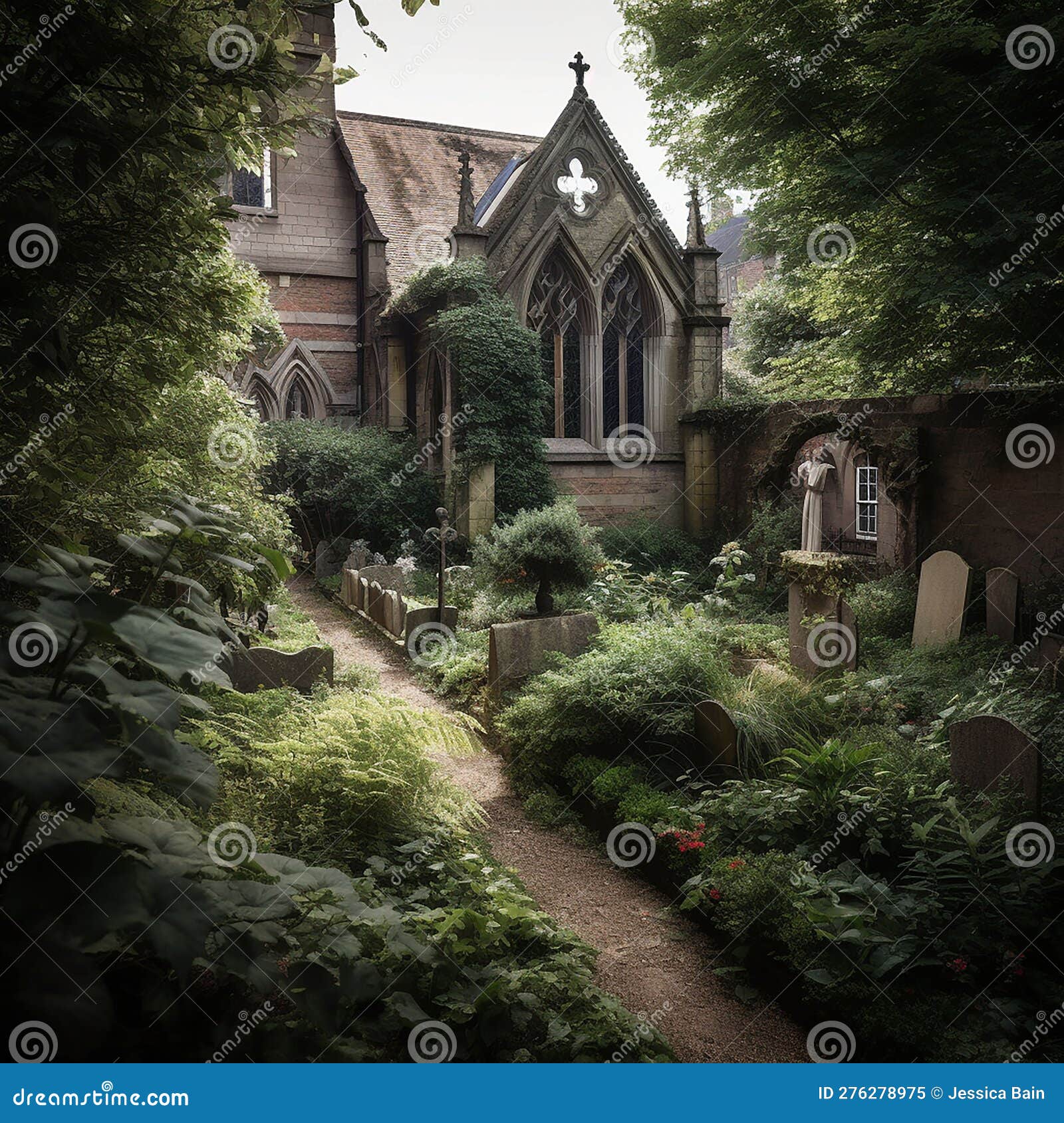 Gothic Backyard with a Garden. AI Generated Stock Illustration ...
