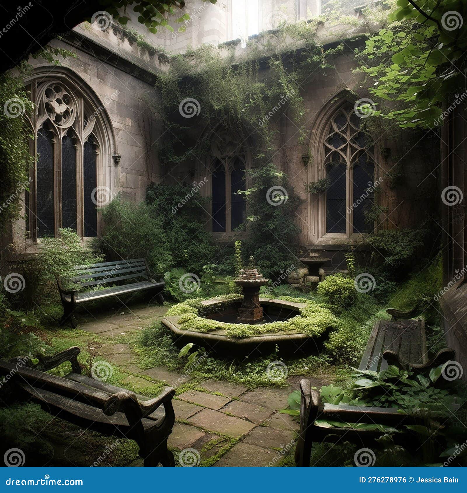 Gothic Backyard with a Garden. AI Generated Stock Illustration ...