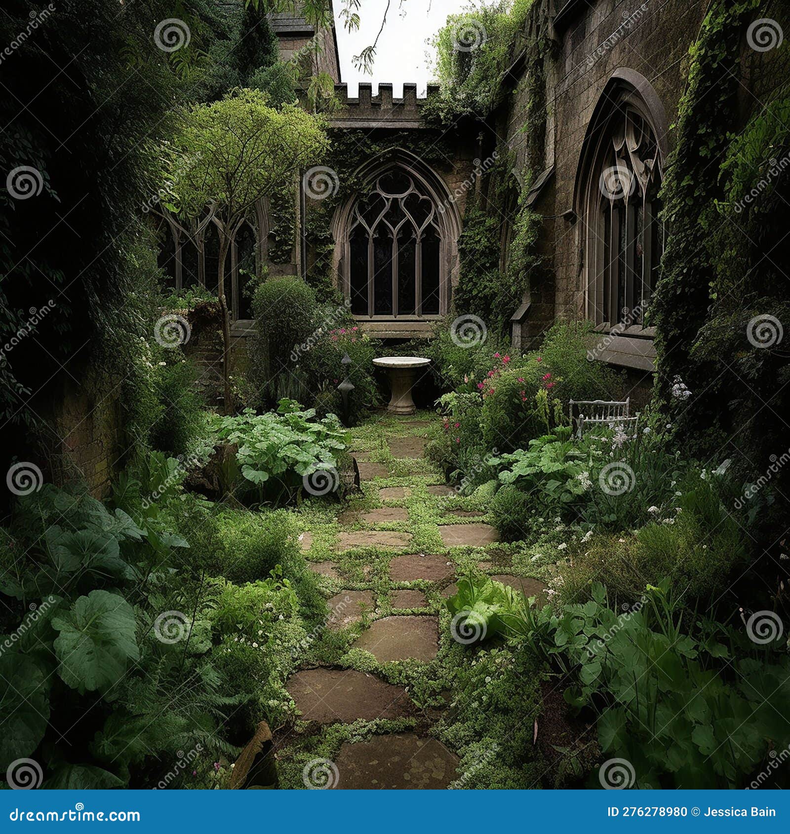 Gothic Backyard with a Garden. AI Generated Stock Illustration ...
