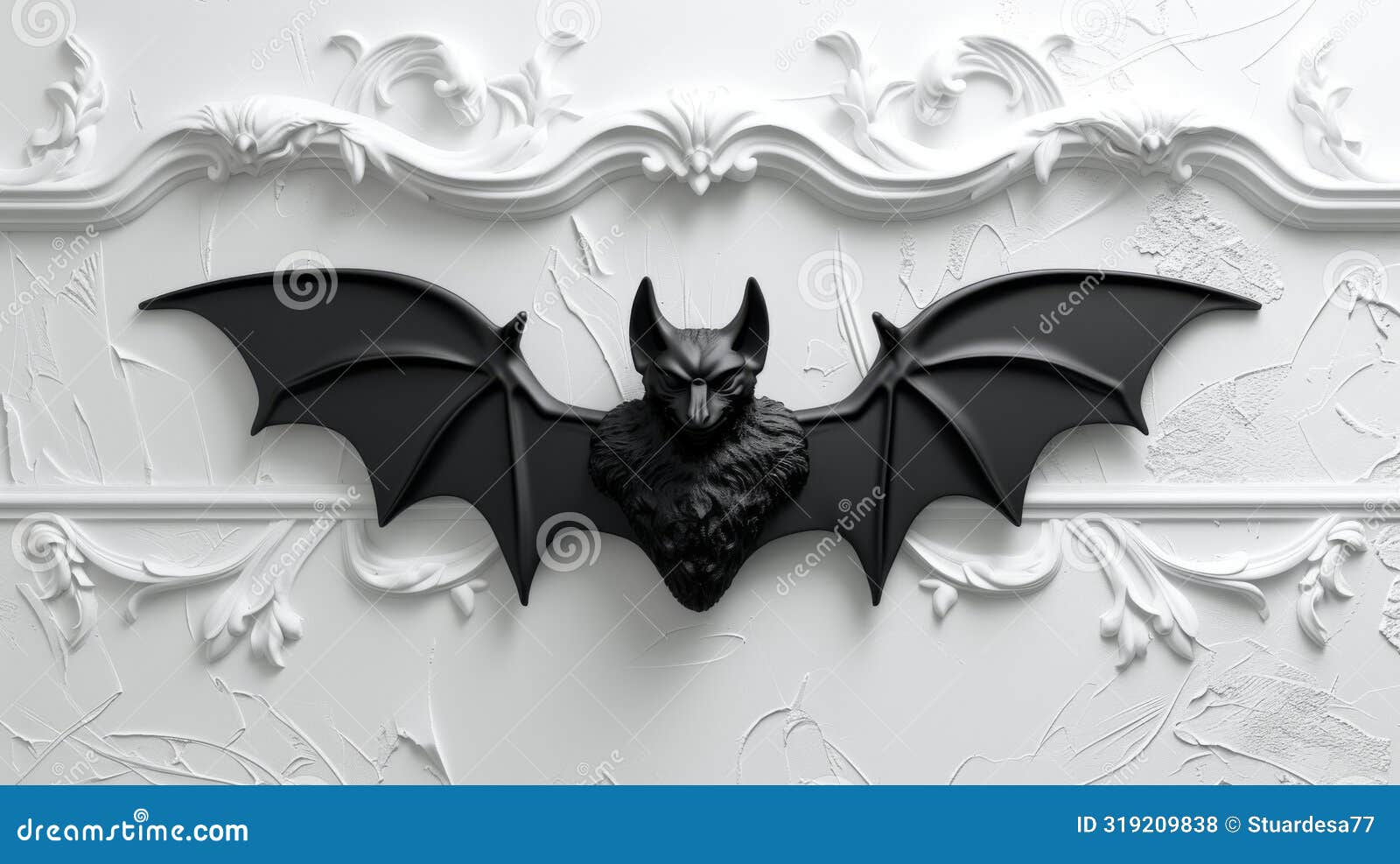 Gothic Bat Sculpture on Ornate White Wall Stock Photo - Image of ...
