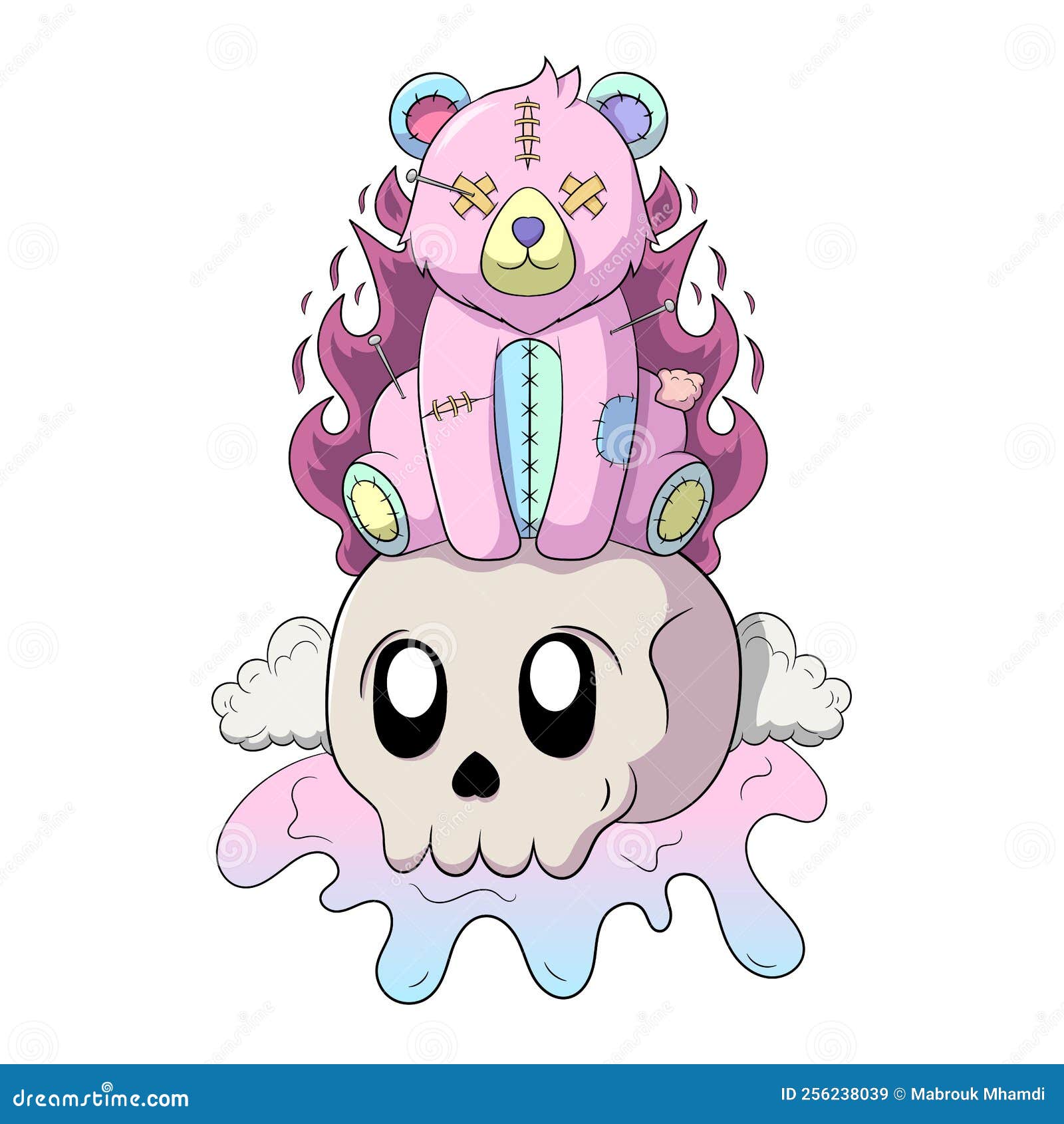 Cute Creepy Pastel Goth Kawaii Teddy Bear Stock Vector - Illustration ...