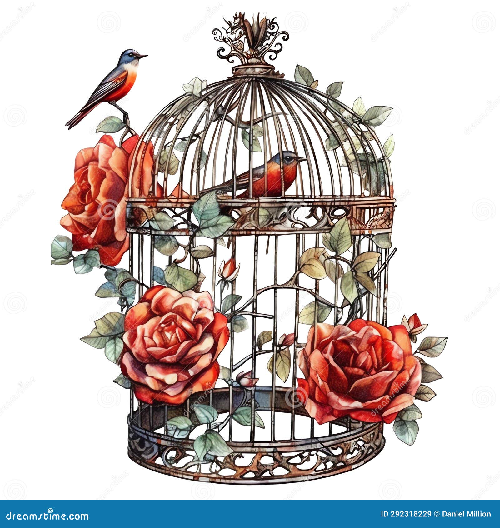 Gothic Bird Cage Watercolor Illustration Stock Illustration ...