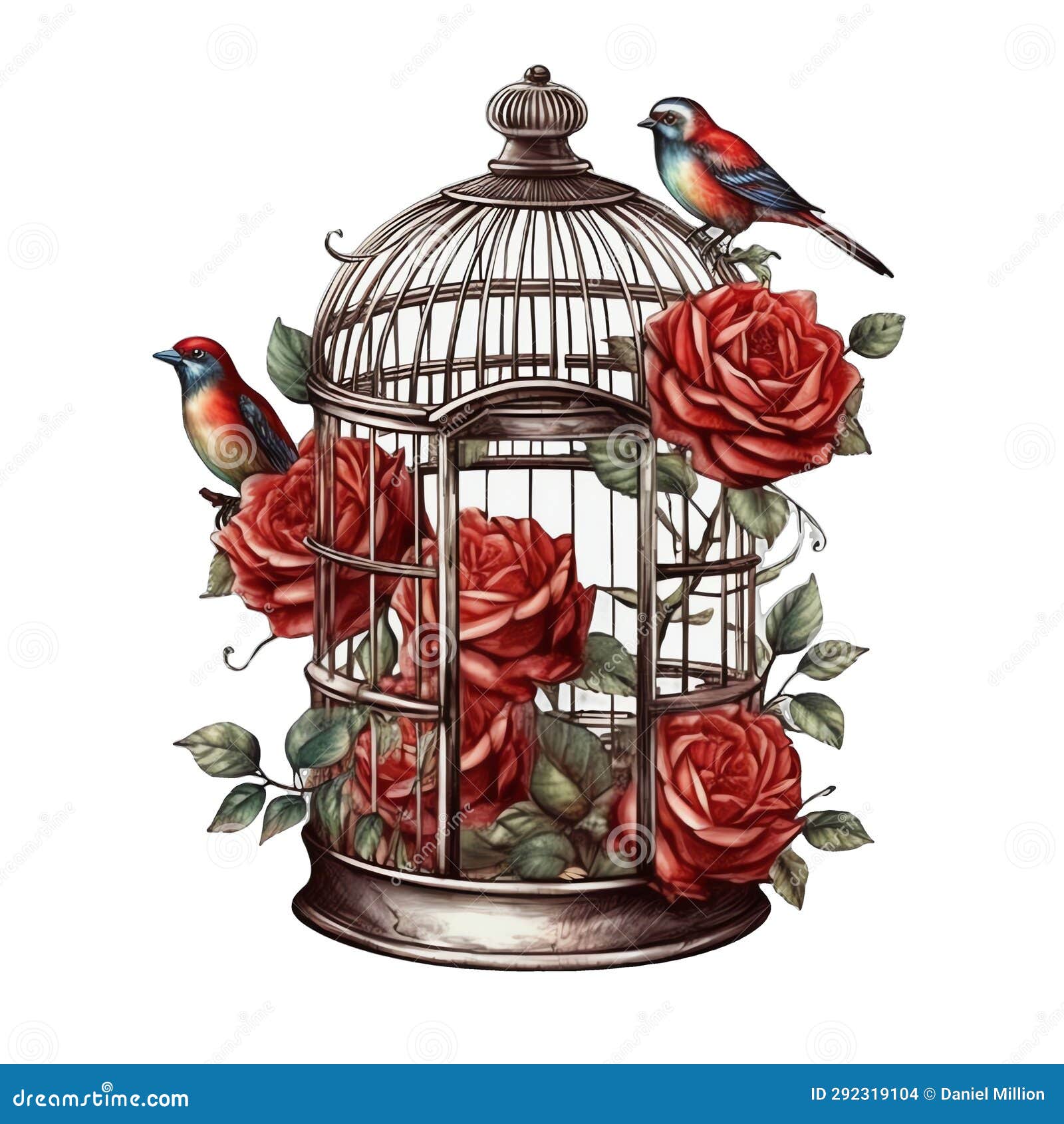 Gothic Bird Cage Watercolor Illustration Royalty-Free Cartoon ...