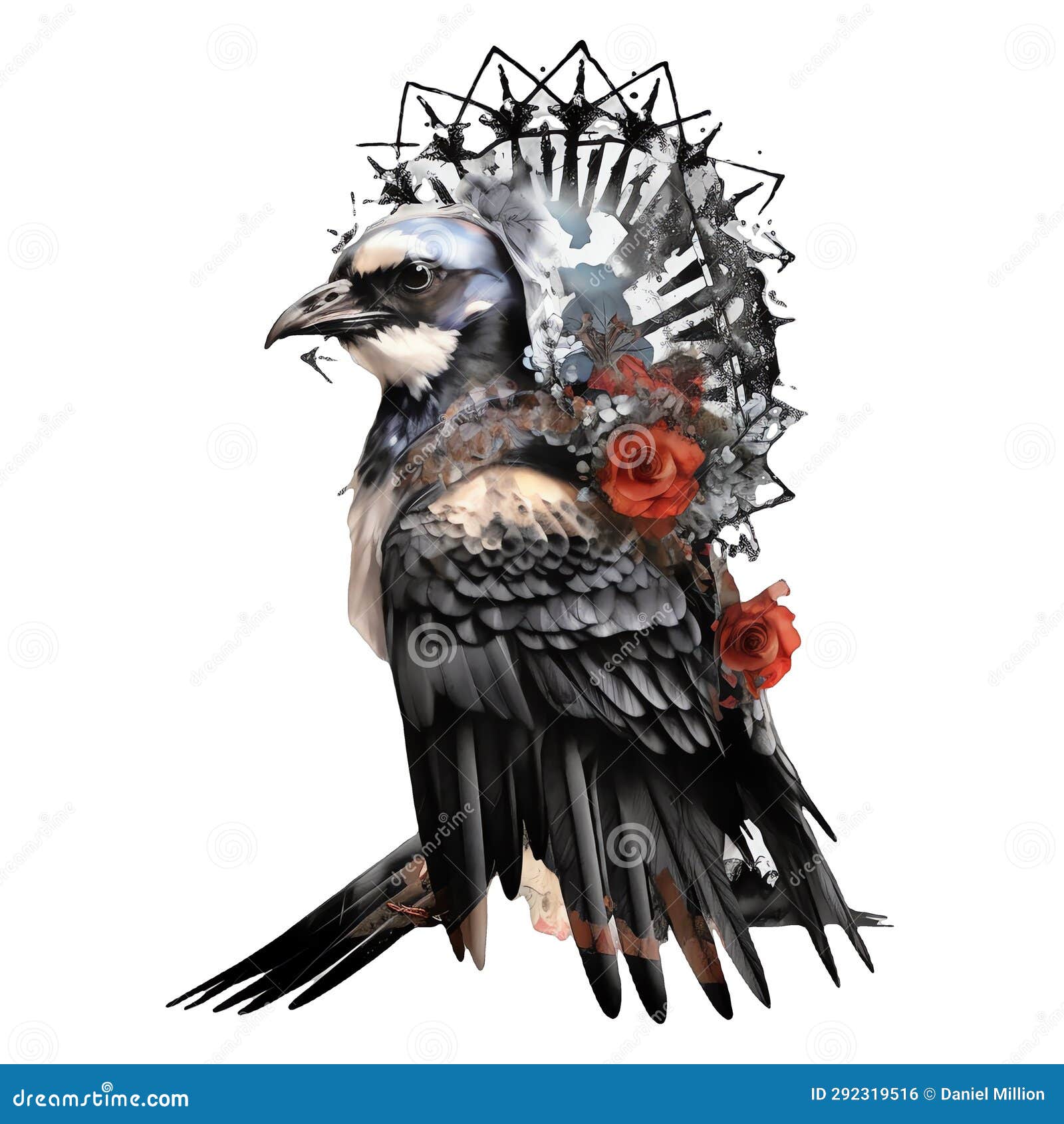 Gothic Bird Watercolor Illustration Stock Illustration - Illustration ...