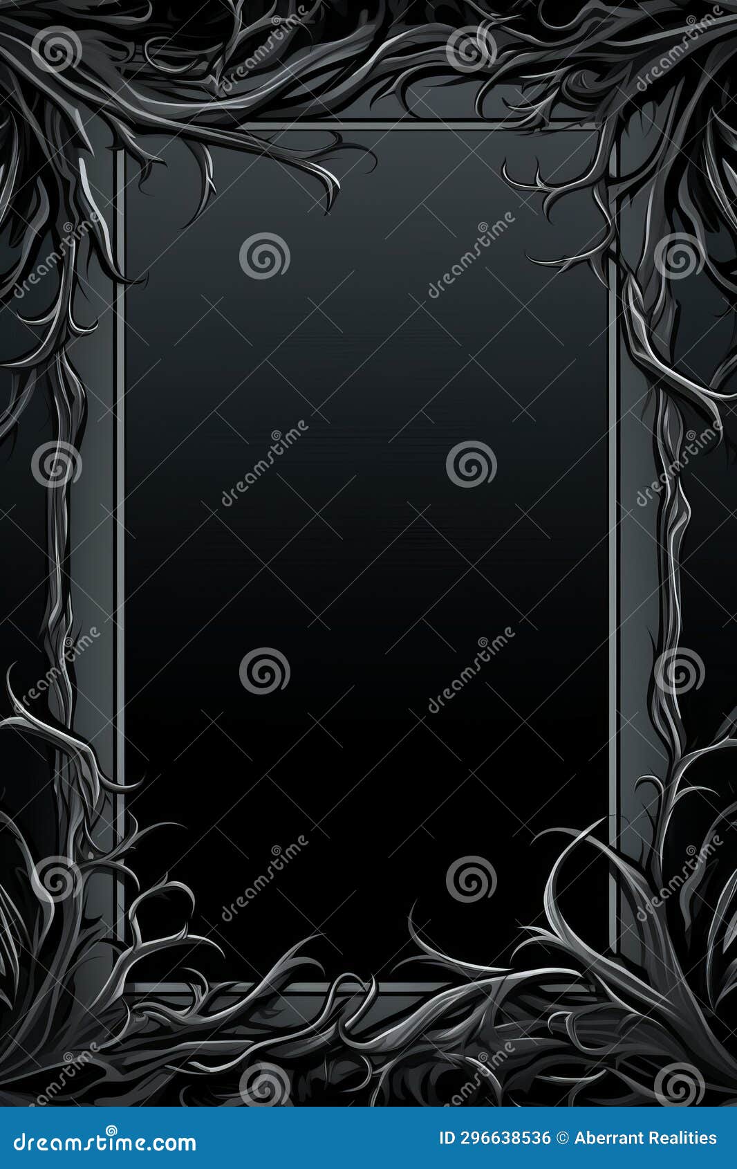 Gothic Black Frame with Leaves and Vines on a Black Background Stock ...