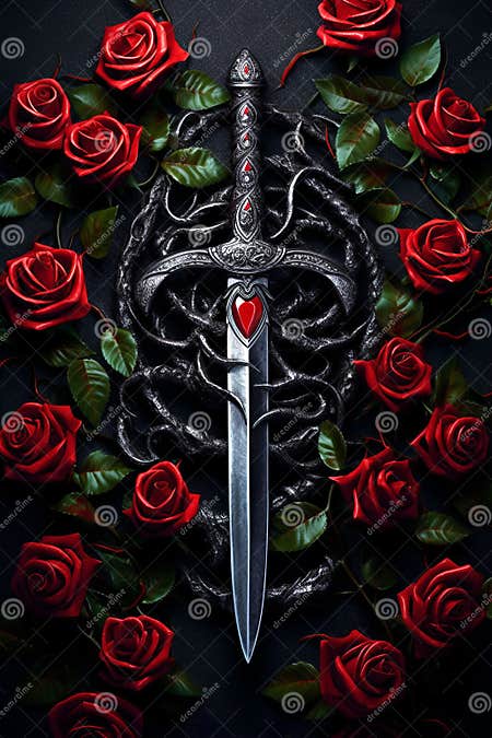 Gothic blade and red roses stock illustration. Illustration of blade ...
