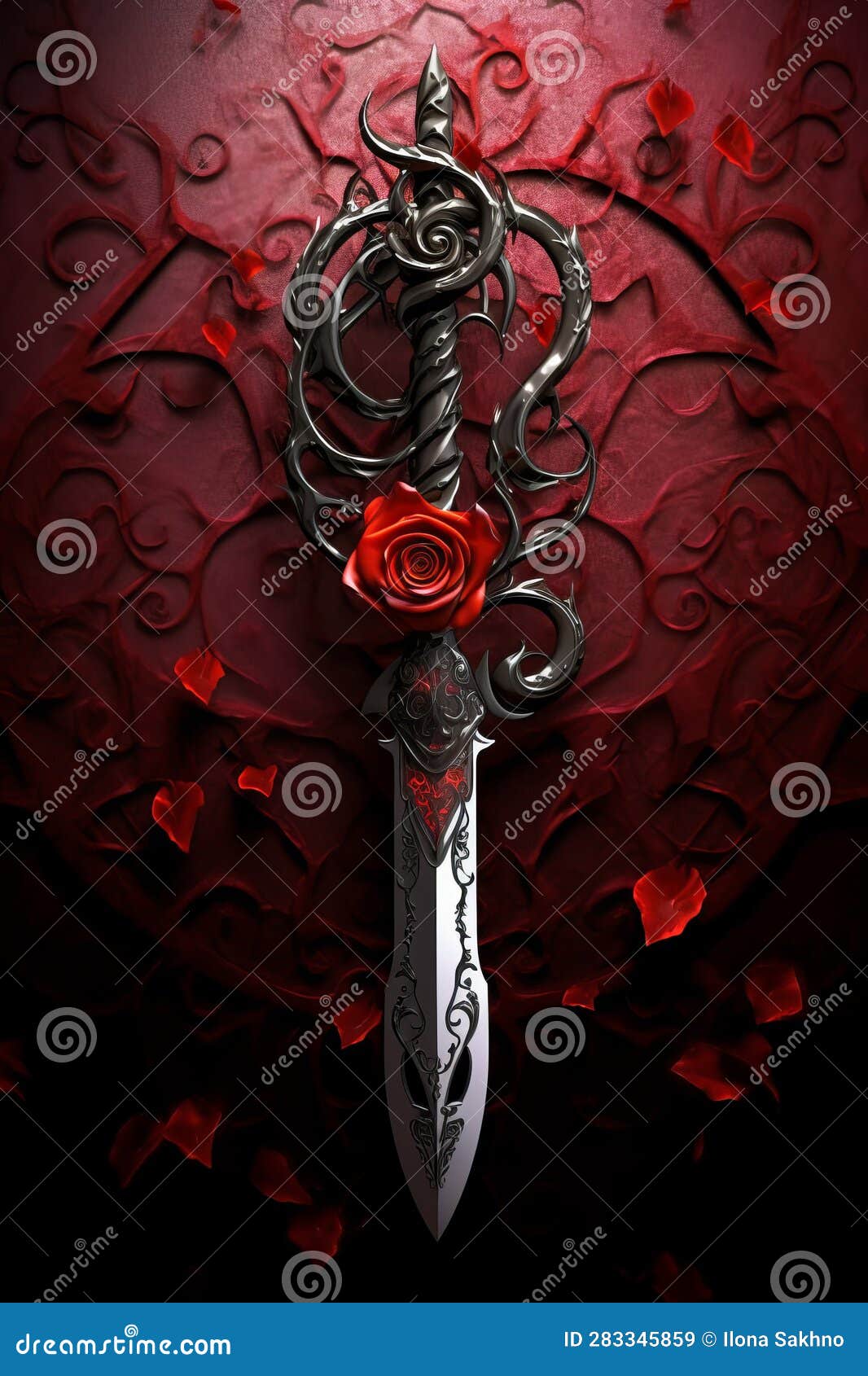 Gothic blade and red roses stock illustration. Illustration of ...