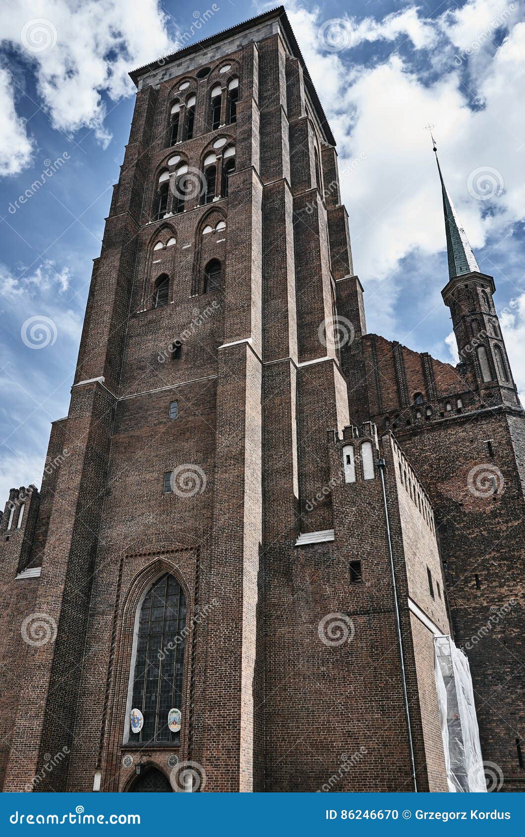 Gothic Brick Church with a Bell Tower Stock Photo - Image of belfry ...