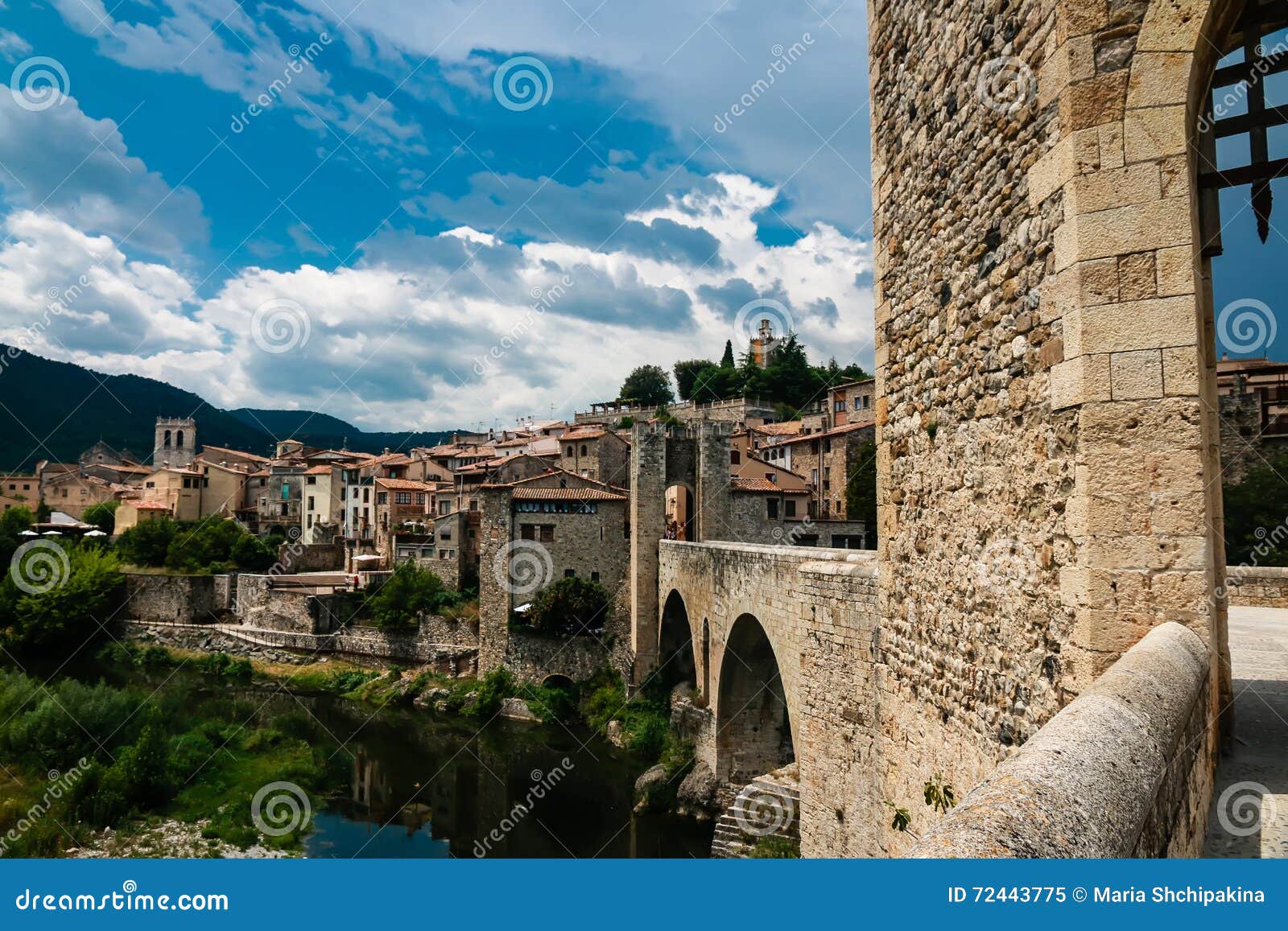 Gothic Bridge with View at Medieval Village Stock Image - Image of ...