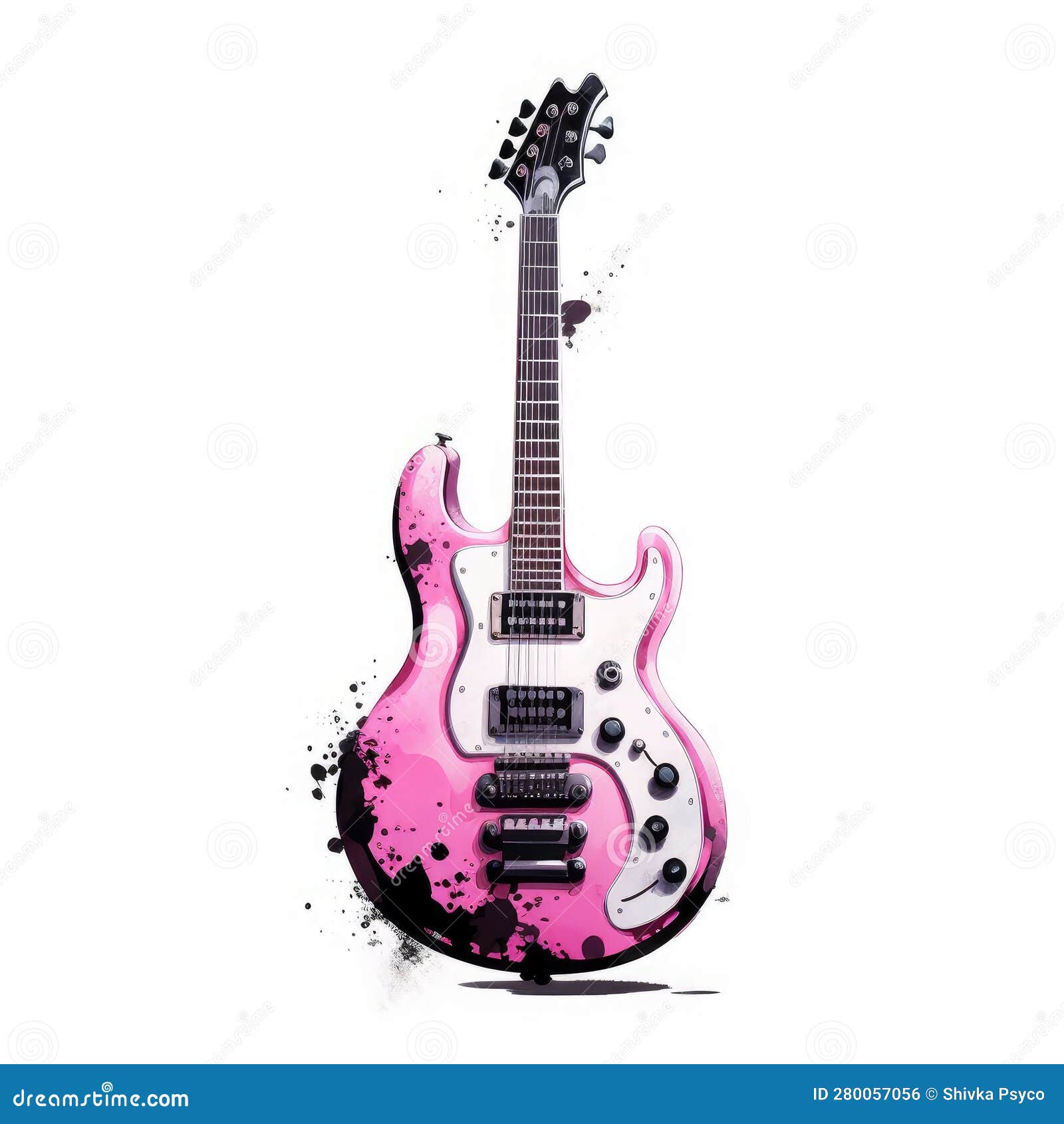 Gothic Cartoon Watercolour Pink Electric Guitar On White Background ...