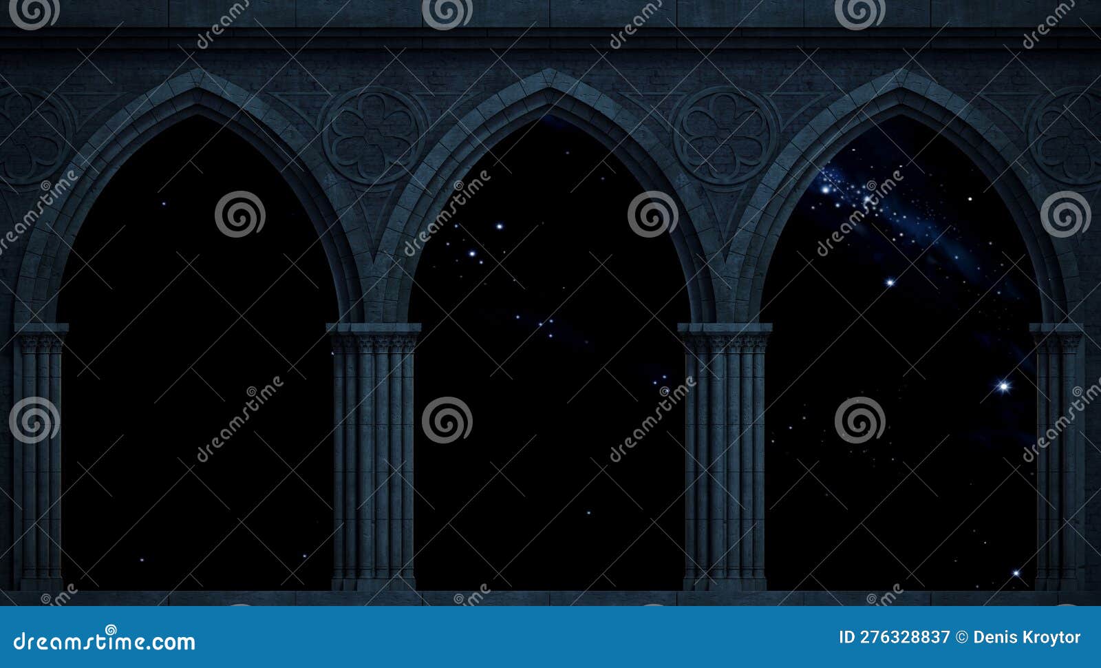 Gothic Castle with Arcade and Night Sky Stock Illustration ...