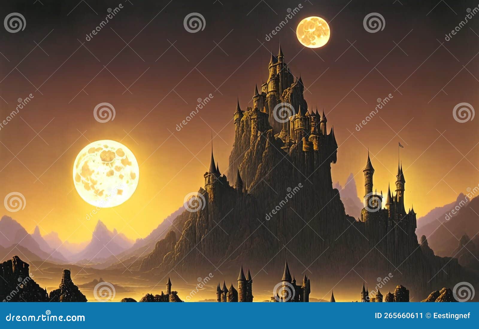 Gothic Castle, Fantasy Castle, Digital Illustration Stock Illustration ...