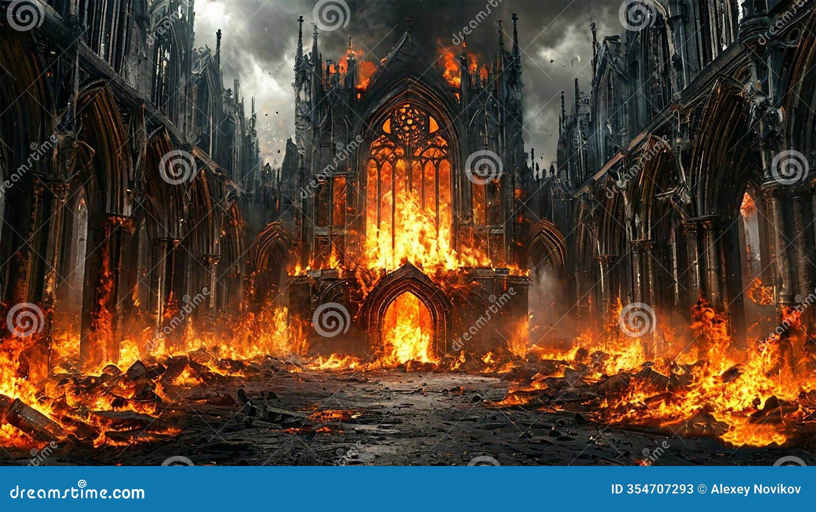 Gothic castle on fire stock image. Image of landmark - 354707293
