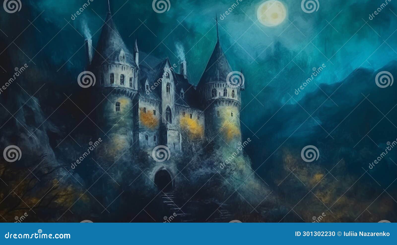 Gothic Castle in the Moonlight, Oil Painting. AI Generated Stock Photo ...