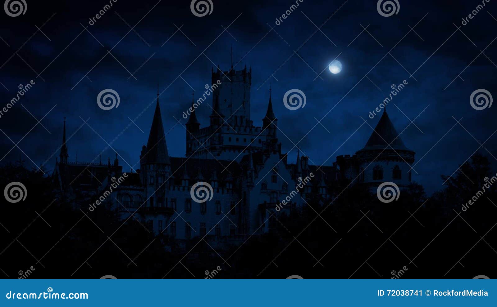 Gothic Castle at Night with Full Moon Stock Video - Video of flag, moon ...