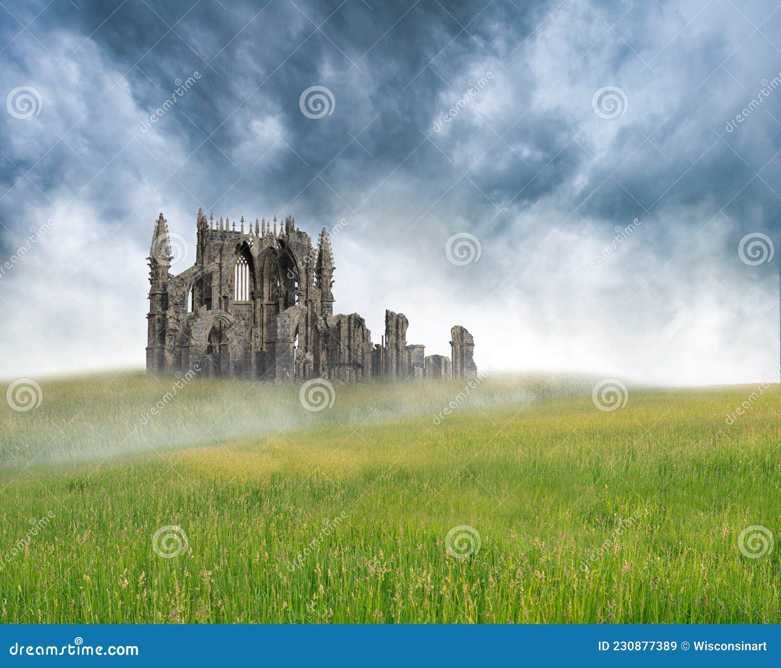 Gothic Castle Ruins Landscape, Background Stock Image - Image of scene ...