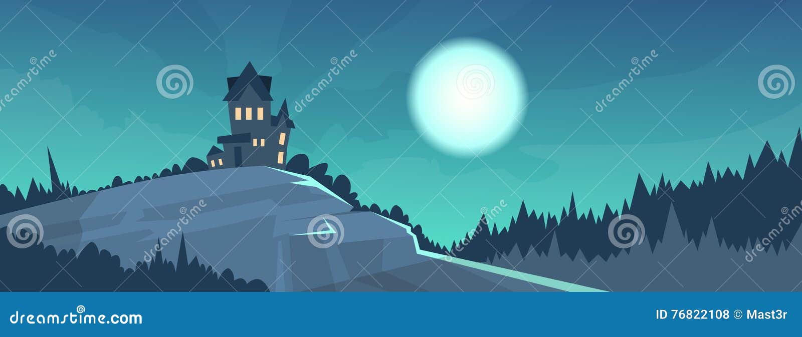 Gothic Castle View Night Moonlight Halloween Holiday Banner Stock ...