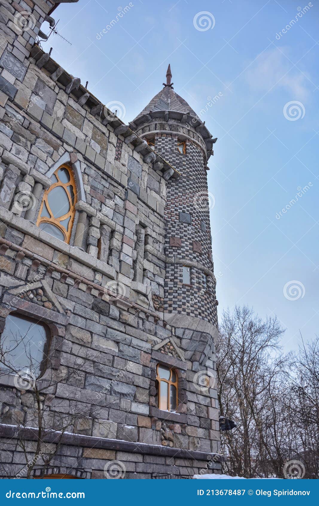Gothic Castle in Winter, Outside View, Against the Sky, Winter Trees ...
