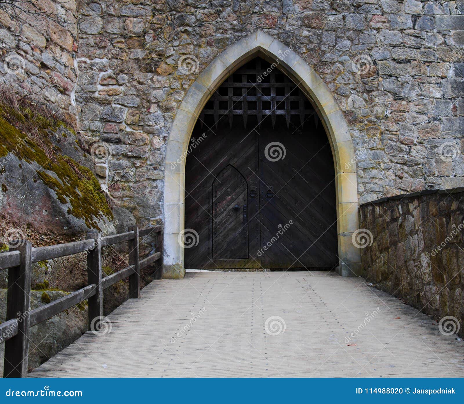 The Gothic Castle Wooden Gate Stock Photo - Image of castle, entry ...