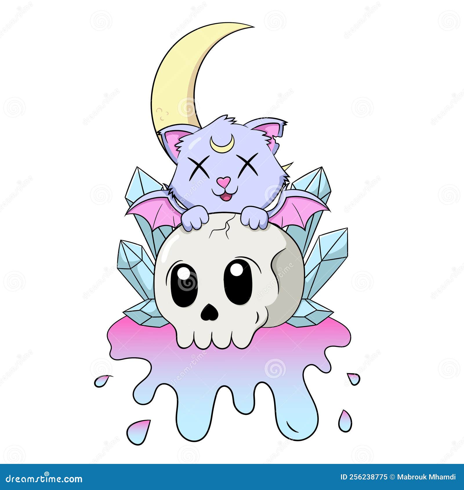 Cute Creepy Pastel Goth Kawaii Cat Stock Vector - Illustration of black ...