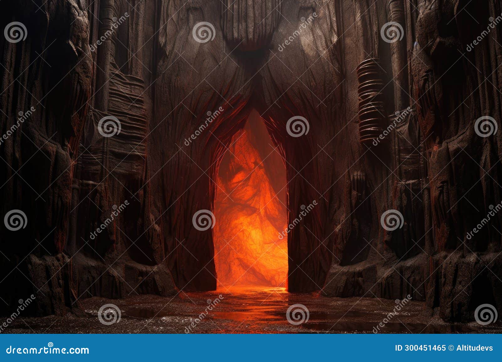 Gothic Cathedral Doors Opening Onto a Lava Flow Stock Image - Image of ...