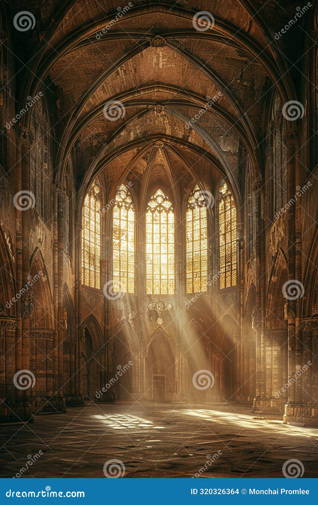 Gothic Cathedral Interior with Soaring Flying Buttresses and Intricate ...