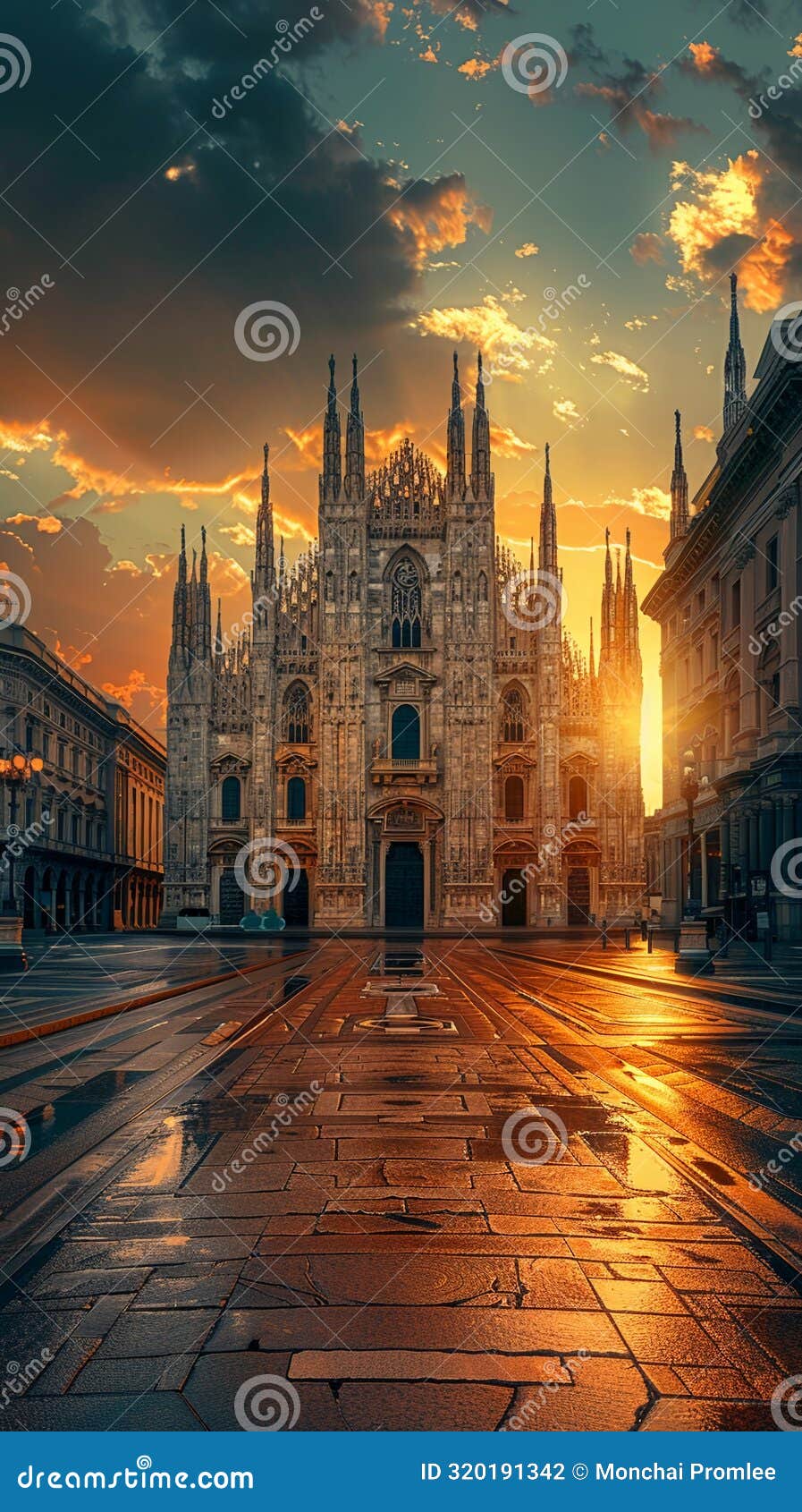 Gothic Cathedral with Towering Spires Dominating the Skyline, Dramatic Lighting and Shadows ...