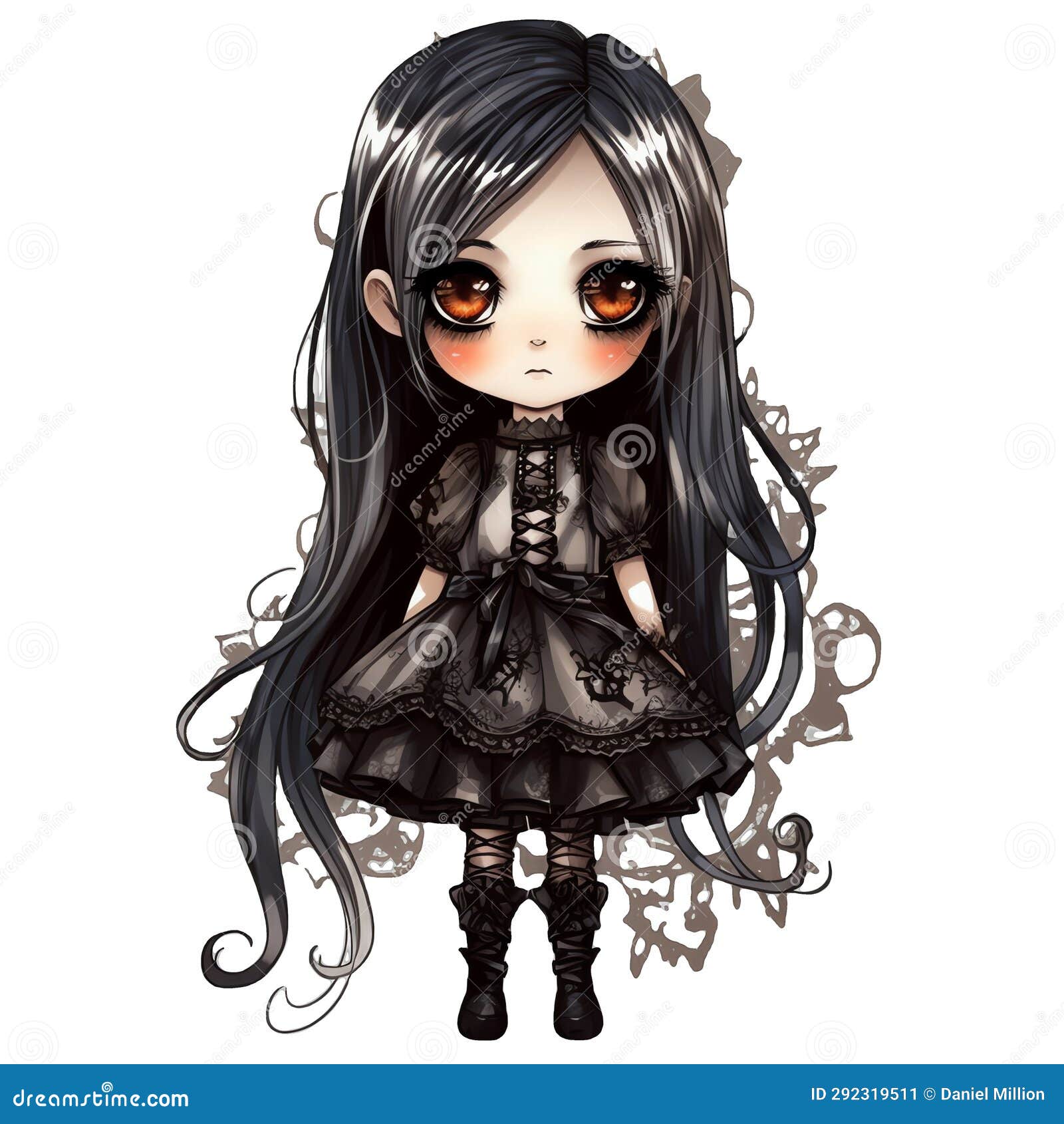 Gothic Chibi Girls Watercolor Illustration Stock Illustration ...