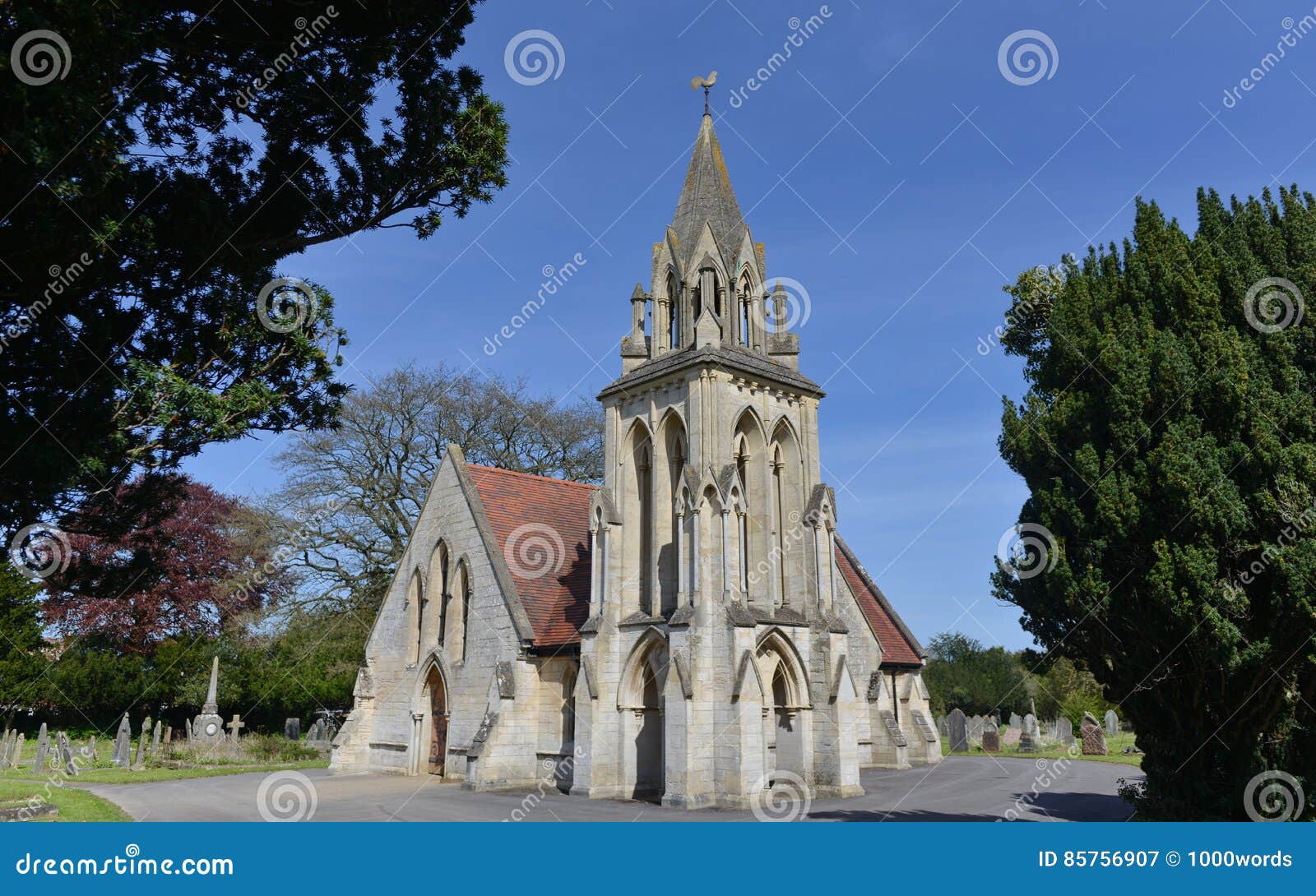 Gothic Church and Cemetery stock image. Image of buildings - 85756907