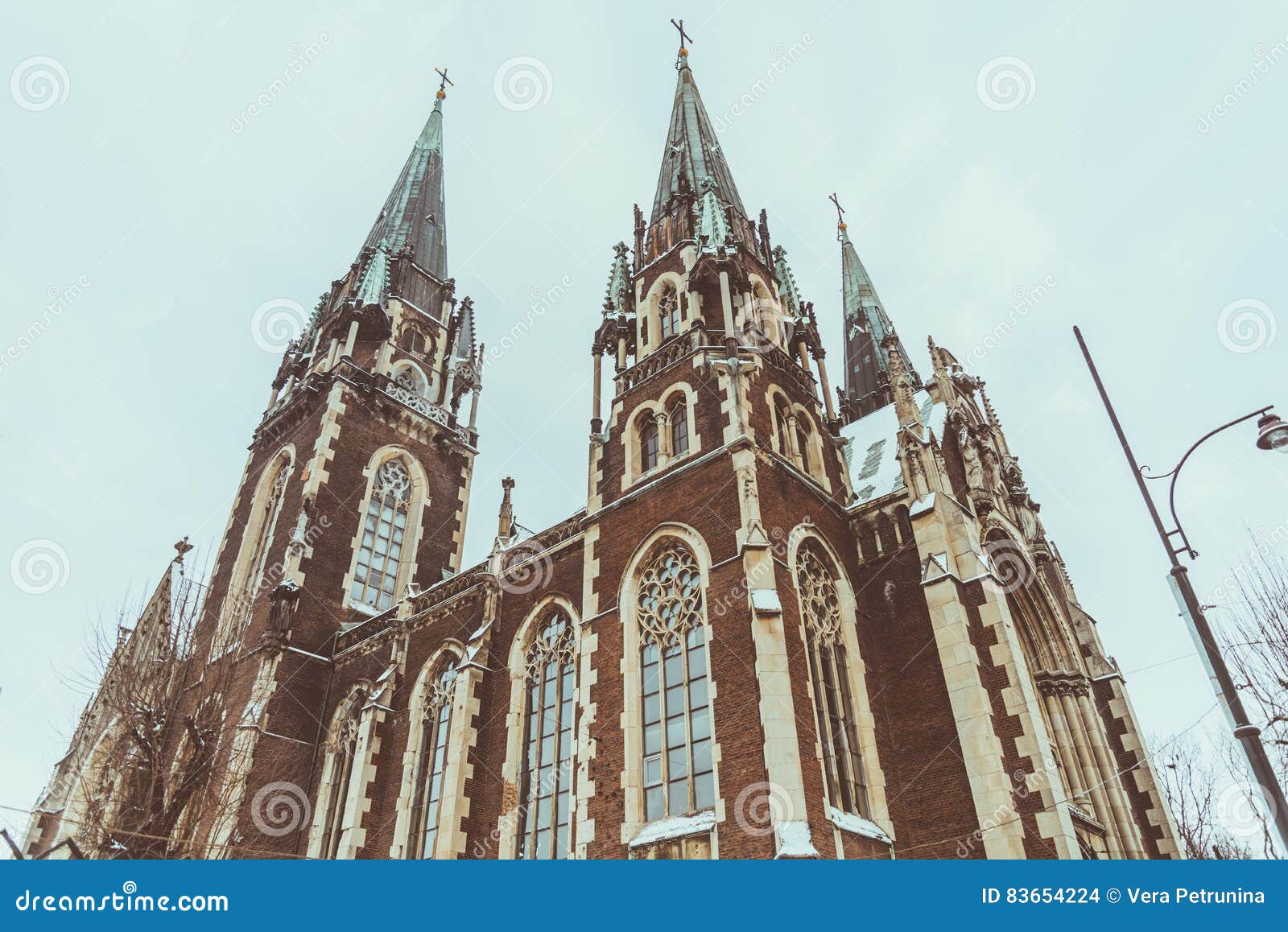 Gothic Church in Cold Winter Day Stock Photo - Image of power, glow ...