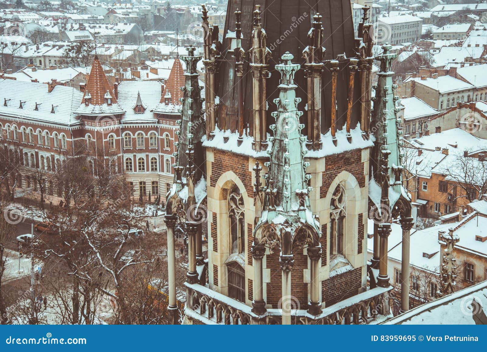 Gothic Church in Cold Winter Day Stock Image - Image of bolt, crow ...