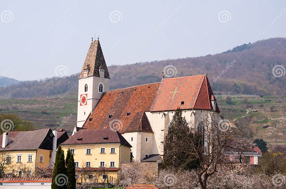 Gothic Church in Spitz, Lower Austria Stock Image - Image of shingles ...