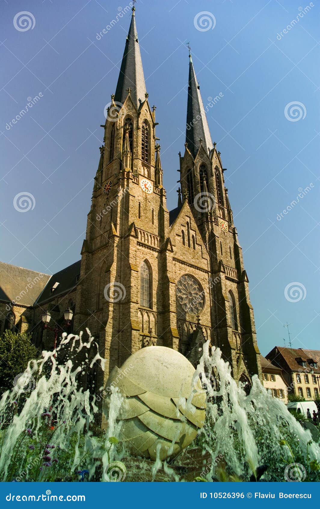 Gothic Church with Water Fountain in Fore Ground Stock Photo - Image of ...