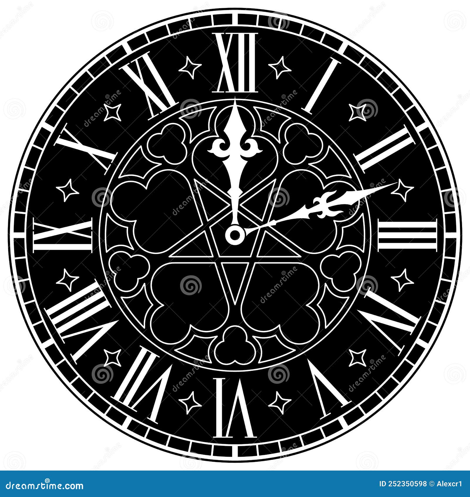 Gothic Clock Face with Roman Numerals Stock Vector - Illustration of ...