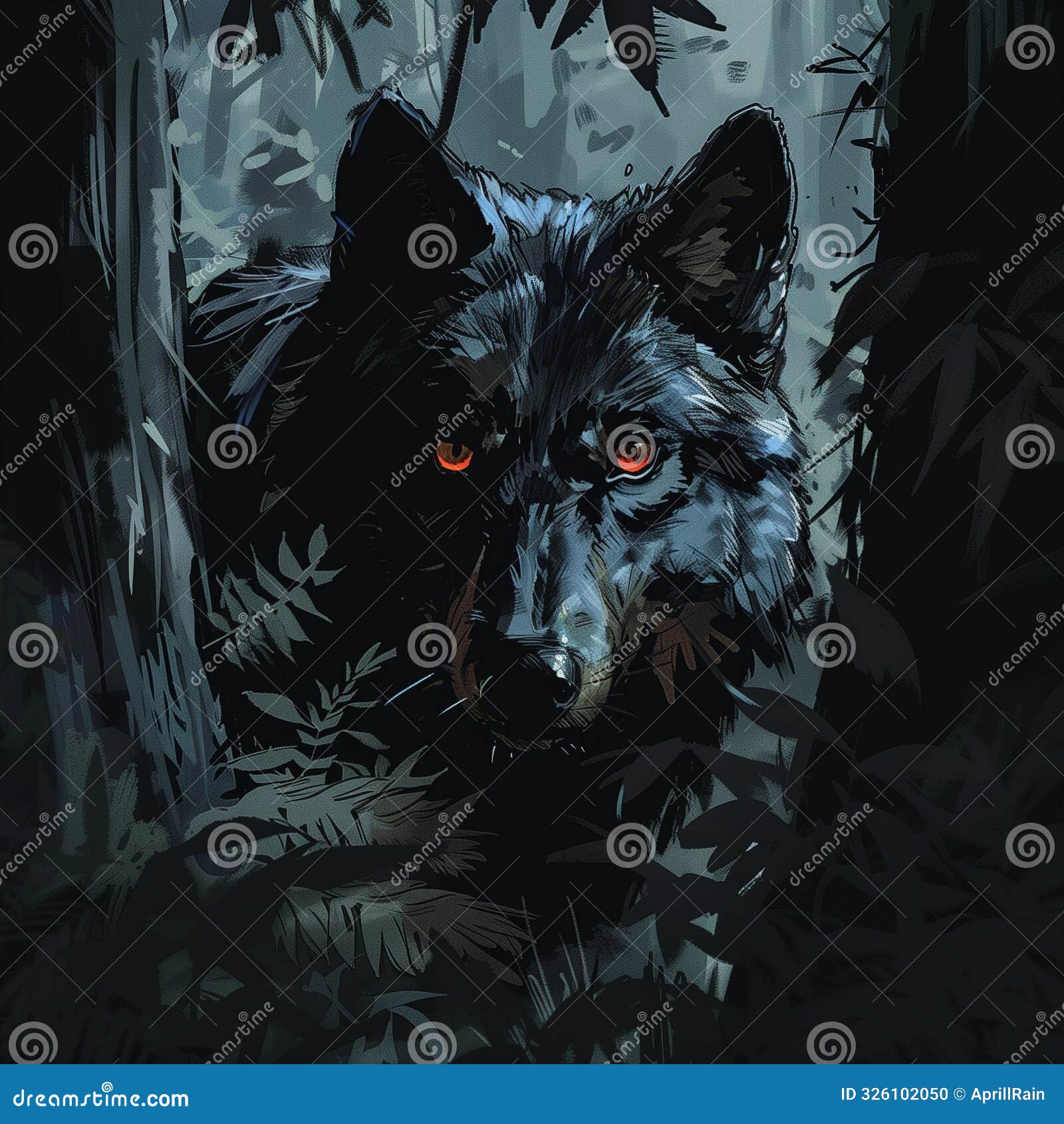 Gothic Comic - Black Wolf in the Gloomy Forest Stock Photo - Image of ...