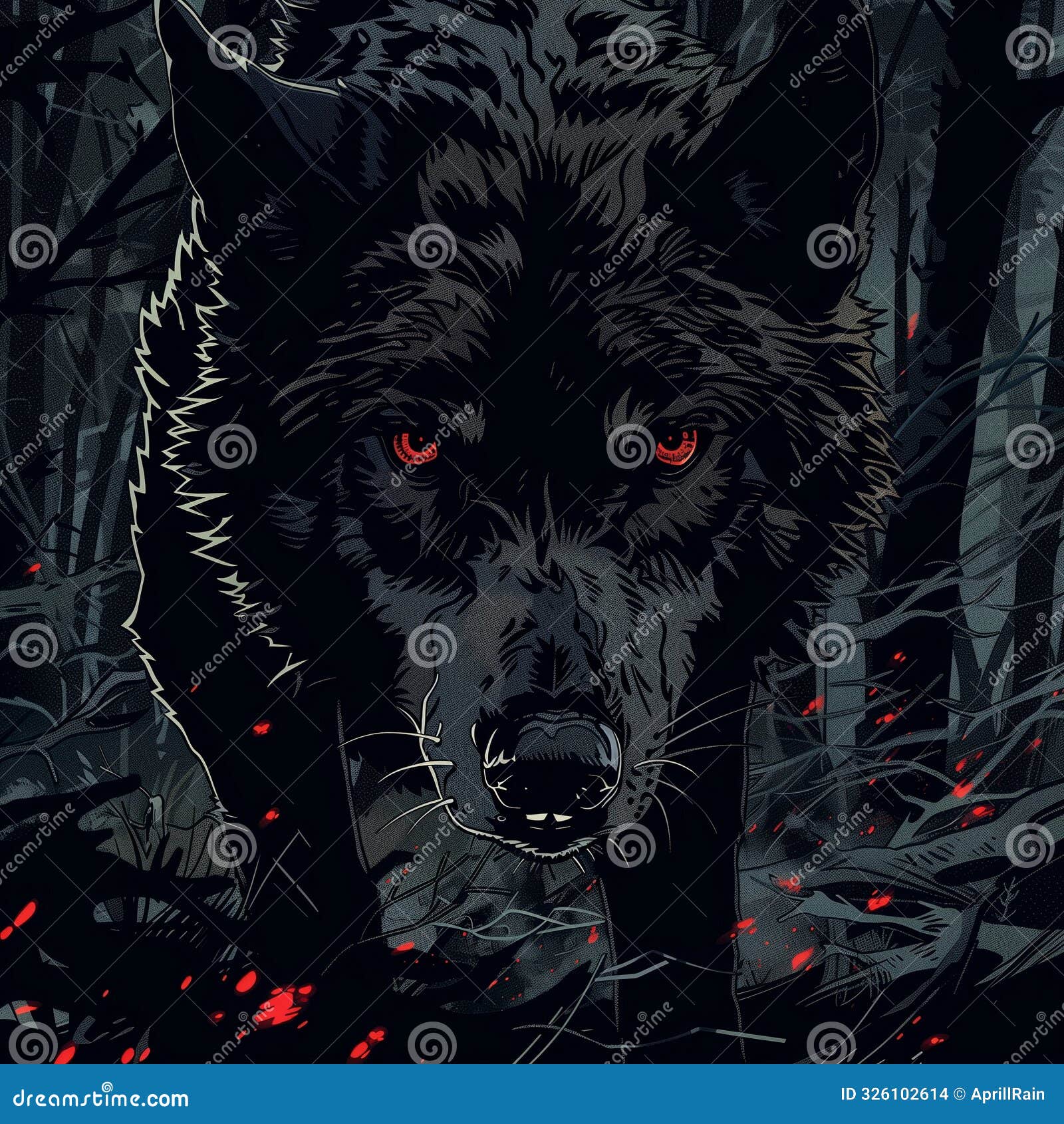 Gothic Comic - Black Wolf in the Gloomy Forest Stock Photo - Image of ...