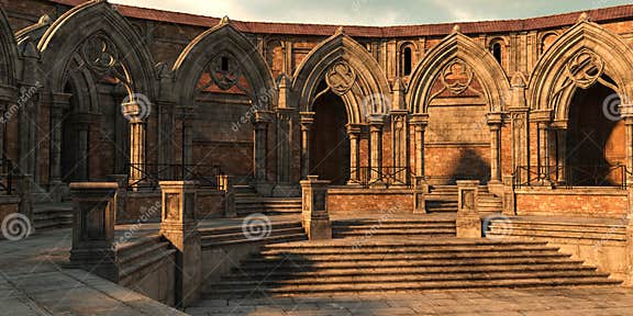 Gothic Courtyard stock illustration. Illustration of realistic - 252827455