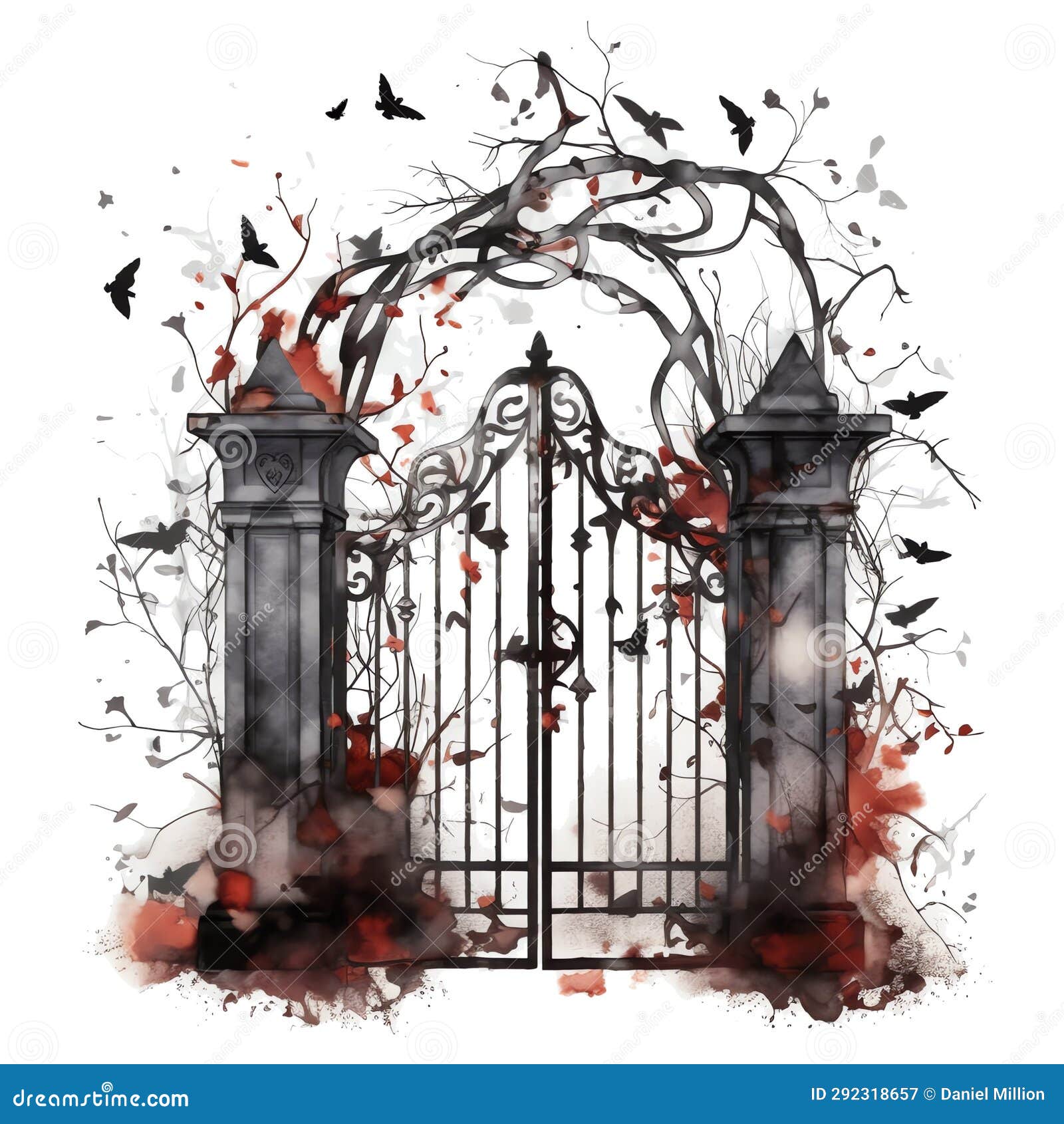 Gothic Creepy Gate Watercolor Illustration Stock Illustration ...