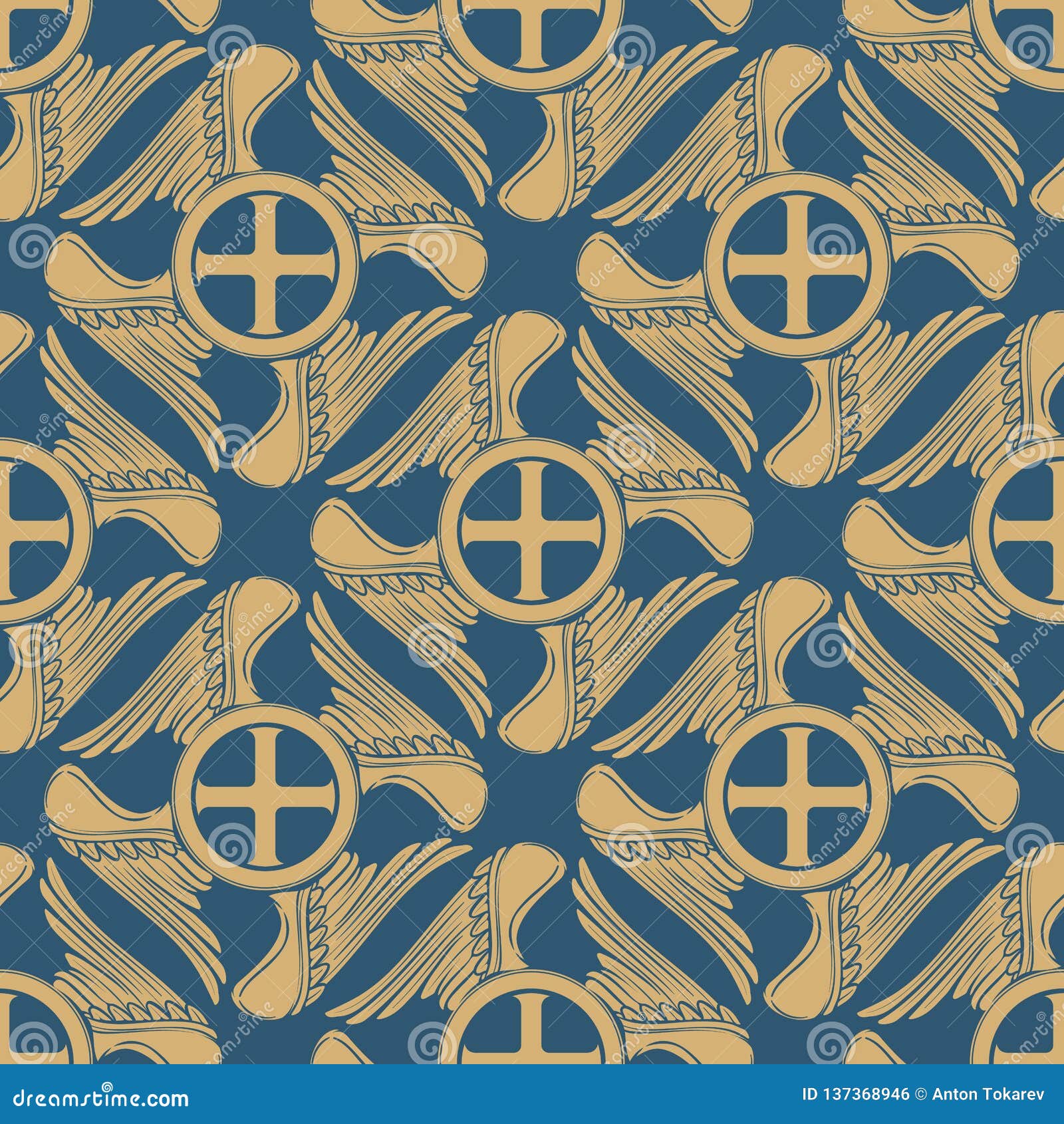 Gothic Cross with Wings in the Shape of Swastica. Seamless Pattern ...